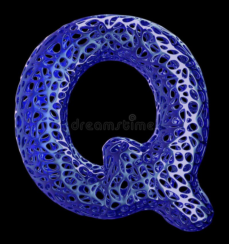 Blue Plastic Letter Q with Abstract Holes. 3d Stock Illustration ...