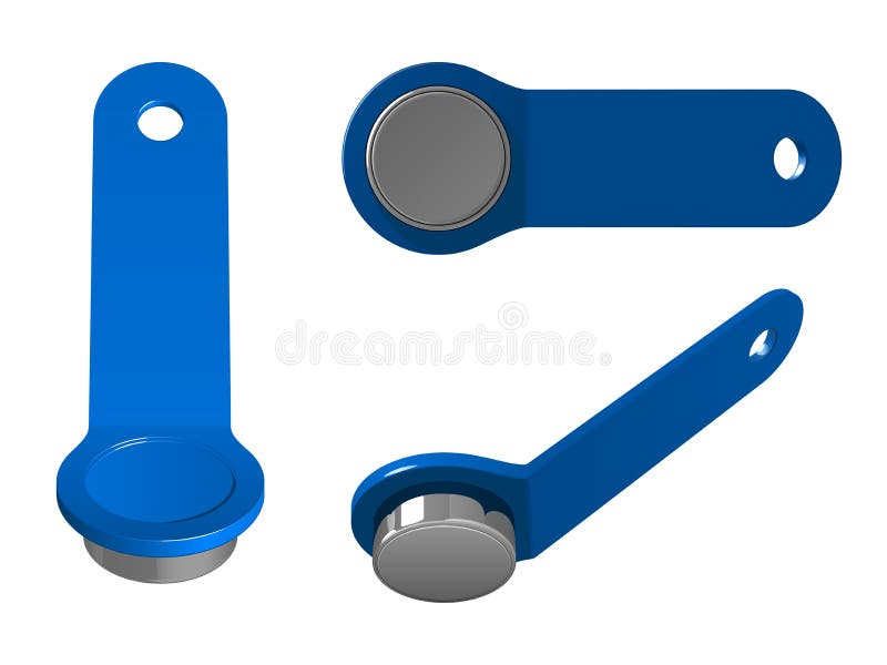 Blue Plastic Magnetic Key with Metal Tablet, Top View, Bottom and Side ...