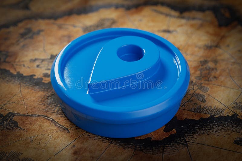 Blue Plastic Map Pointer Destination Pin on an Old Map. 3d Rendering ...