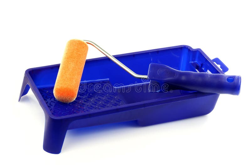 Blue Plastic Paint Pan and a Paint Roller Stock Photo - Image of metal ...
