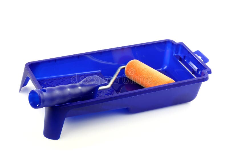 Blue Plastic Paint Pan and a Paint Roller Stock Image - Image of ...