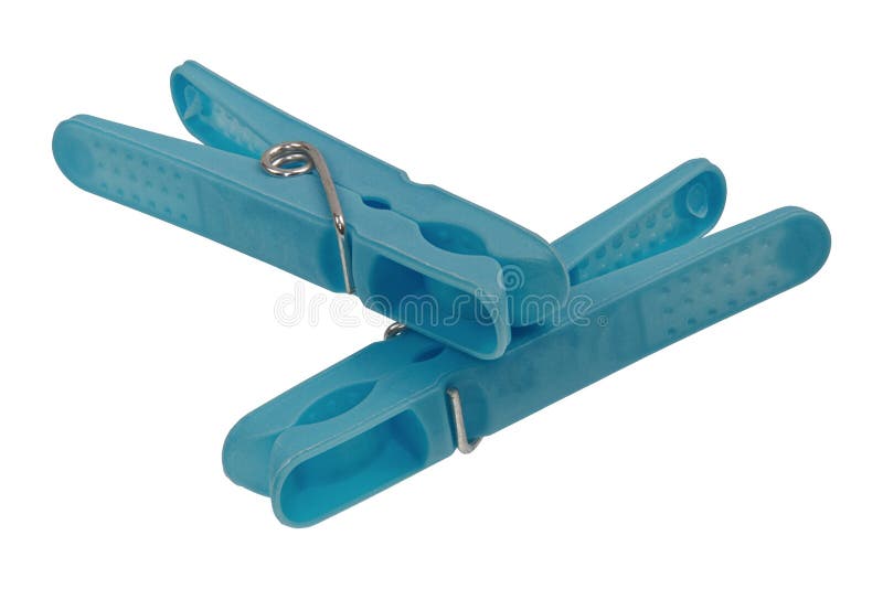 Blue Plastic Pegs on a White Background Stock Photo - Image of clip ...