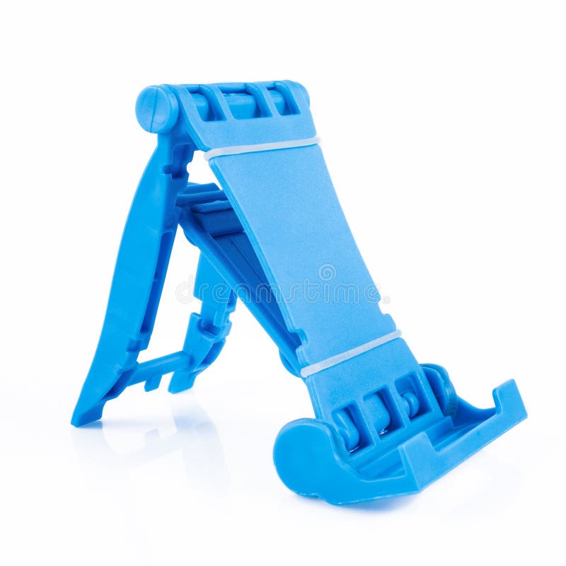 A Blue Plastic Phone Holder Isolated on White Stock Image - Image of ...