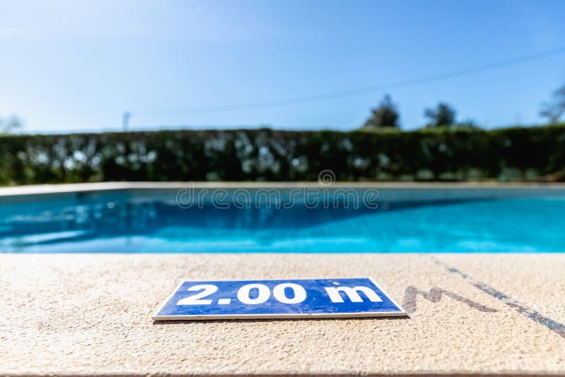 Blue Plastic Plate Indicating a Depth of 2.00 Meters Stock Image ...