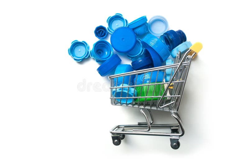 Blue Plastic Plugs in Mini Supermarket Trolley - Plastic Consumption ...