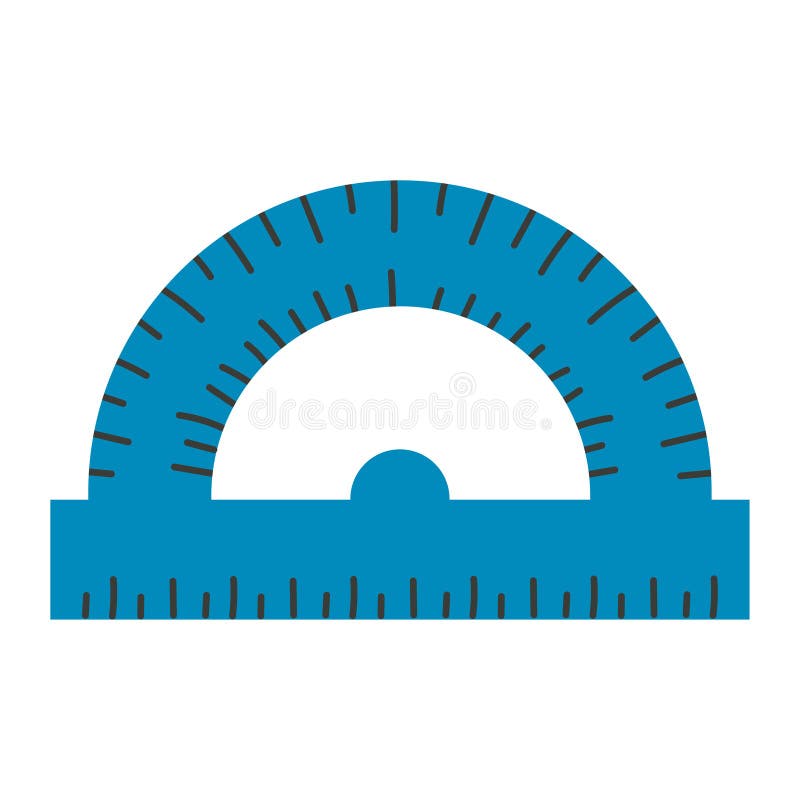 Blue Plastic Protractor in Cartoon Style Hand Drawn. Instrument for ...