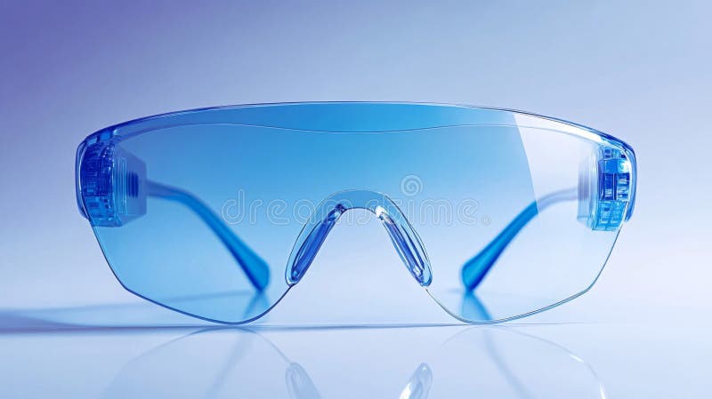 Blue Plastic Safety Glasses on a Light Blue Background Stock ...