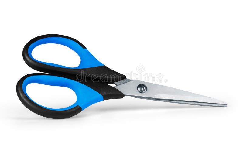 Blue Plastic Scissors Isolated on White Background. Top View of Stock ...