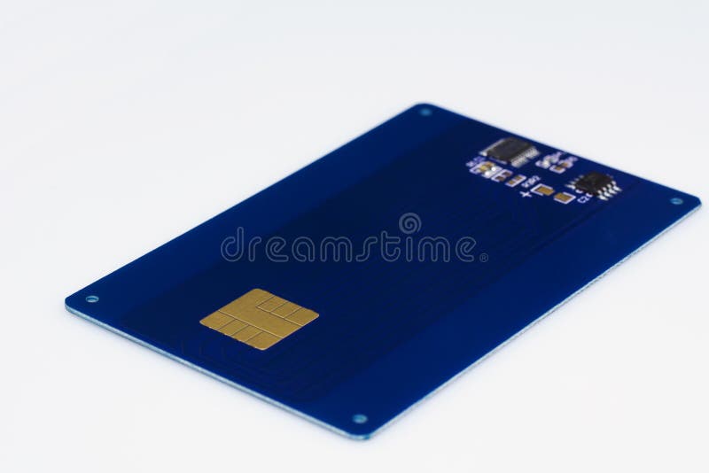 Blue Plastic Smart Card with Chip on White Background. House Key ...