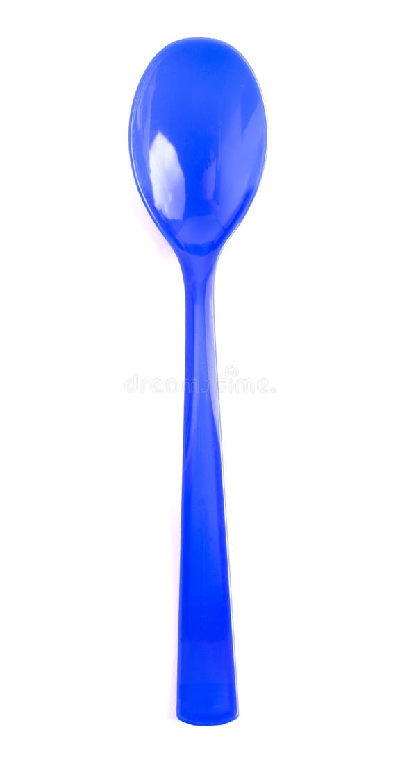 A Blue Plastic Spoon on a White Background Stock Photo - Image of ...