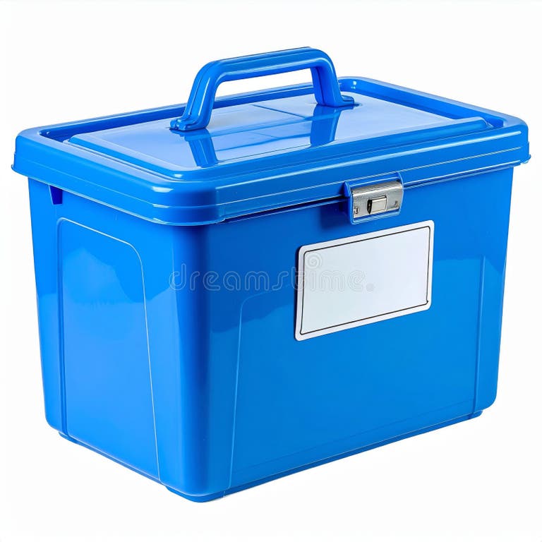 Blue Plastic Storage Box with Lock and Blank Label Stock Illustration ...