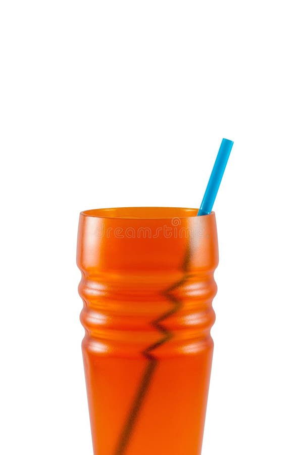 Blue Plastic Straws in the Orange Cup. Stock Image - Image of holiday ...