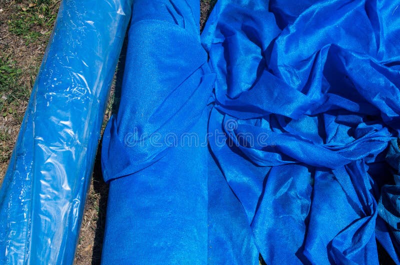 Blue Plastic Tent on the Ground. Stock Image - Image of material ...
