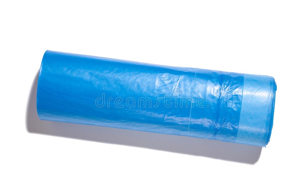Blue Plastic Trash Bags with Strings on White Background Stock Photo ...