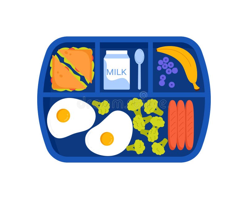Blue Plastic Tray with Food, Top View of Breakfast or Lunch in ...