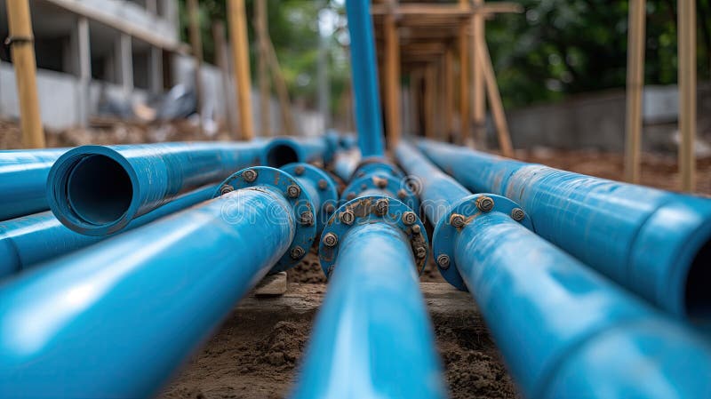 Blue Plastic Turbs Mounted for Building Under Construction Stock ...