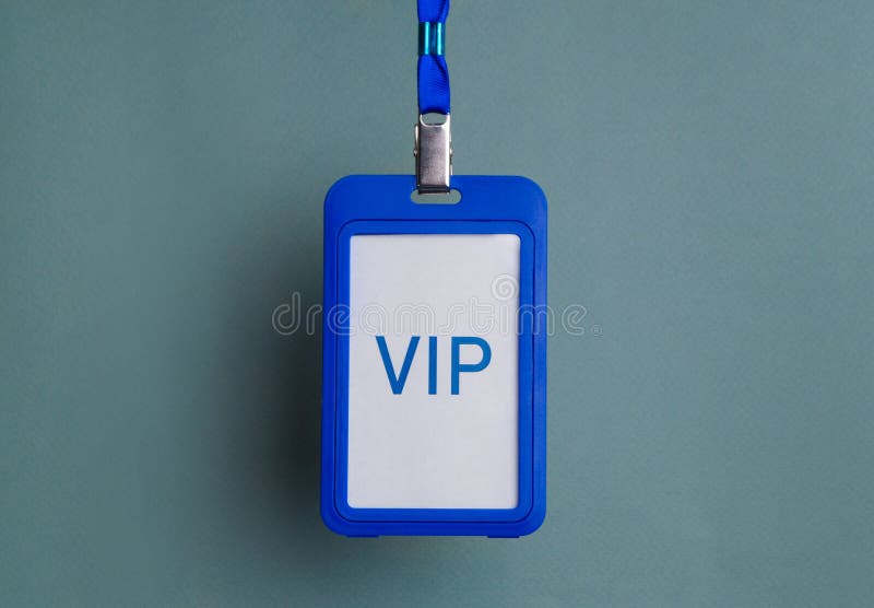 Blue Plastic Vip Badge Hanging on Color Background Stock Image - Image ...