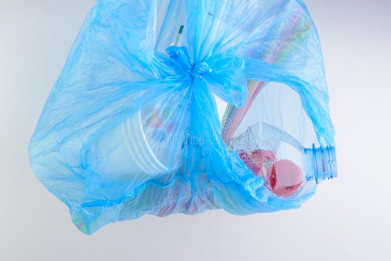 Blue plastic waste bag stock image. Image of material - 236271817