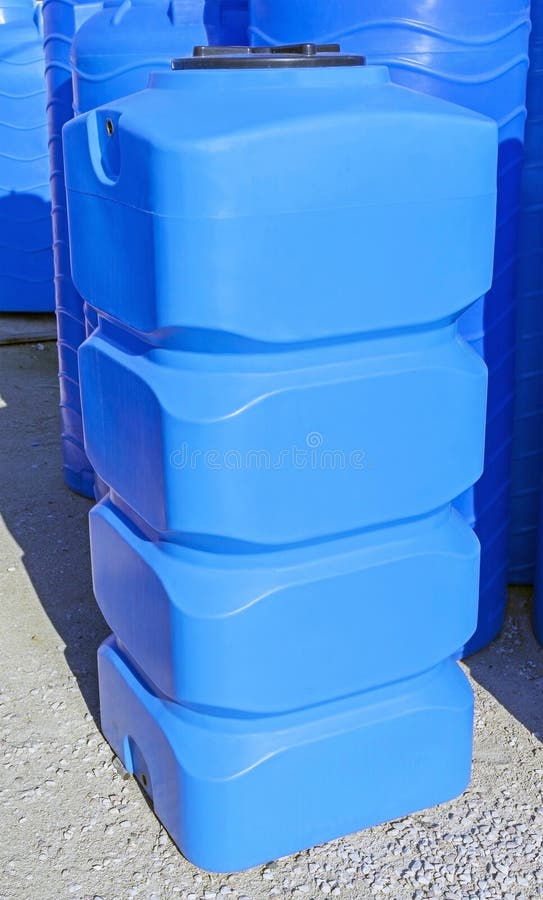 Blue Plastic Water and Liquids Barrel Storage Containers Stock Photo ...