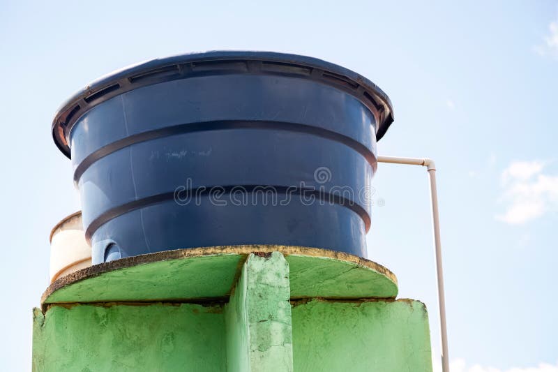 Blue plastic water tank stock image. Image of tank, storage - 283676239