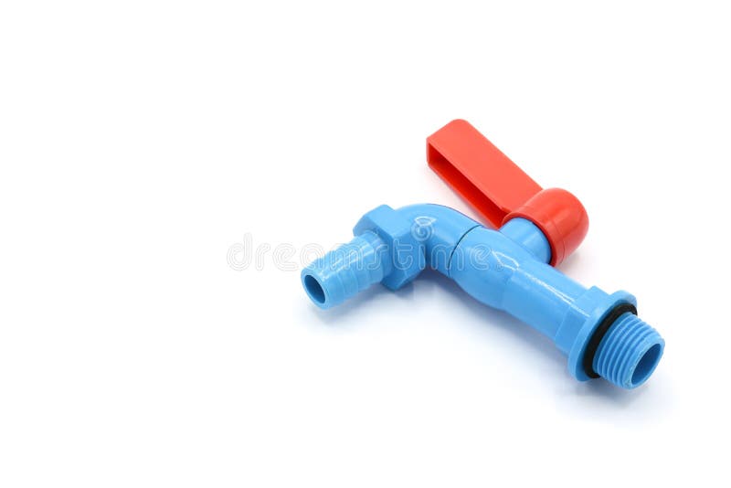 Blue Plastic Water Tap Isolated on White. Stock Photo - Image of ...