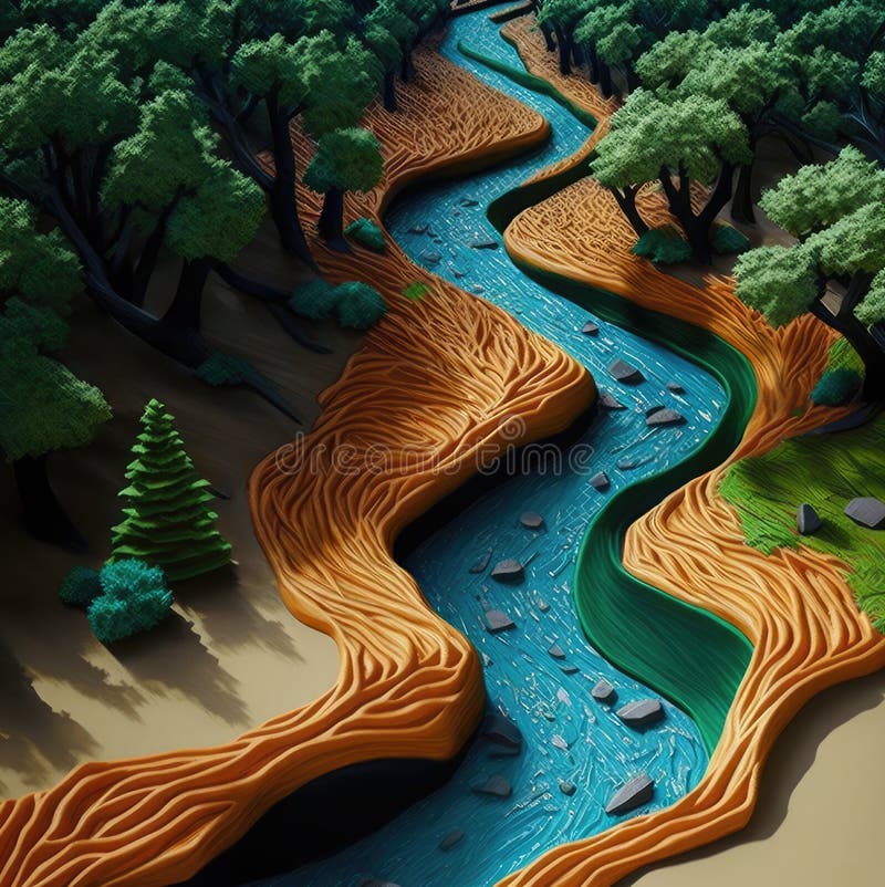 A Blue Plasticine River with Rocks in it Flowing through a Forest ...
