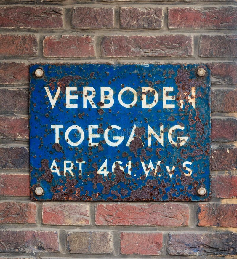 Blue Plate with Dutch Text No Trespassing Stock Photo - Image of ...