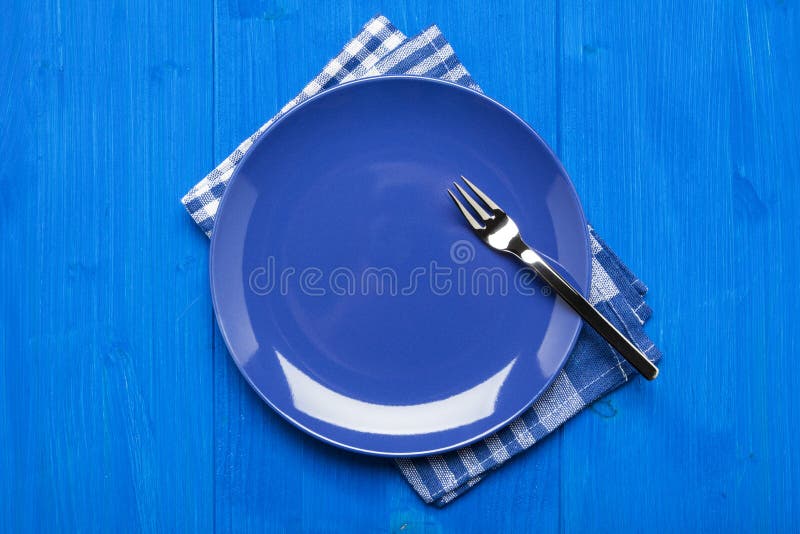 Blue Plate, Napkin and Table, Top View Stock Photo - Image of napkin ...