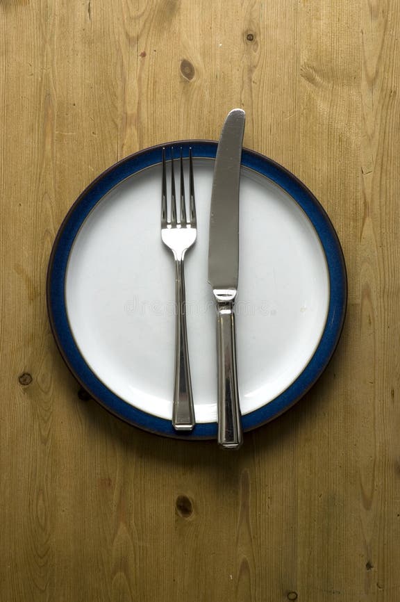 Blue Plate Setting stock photo. Image of pine, plate, wooden - 4512396