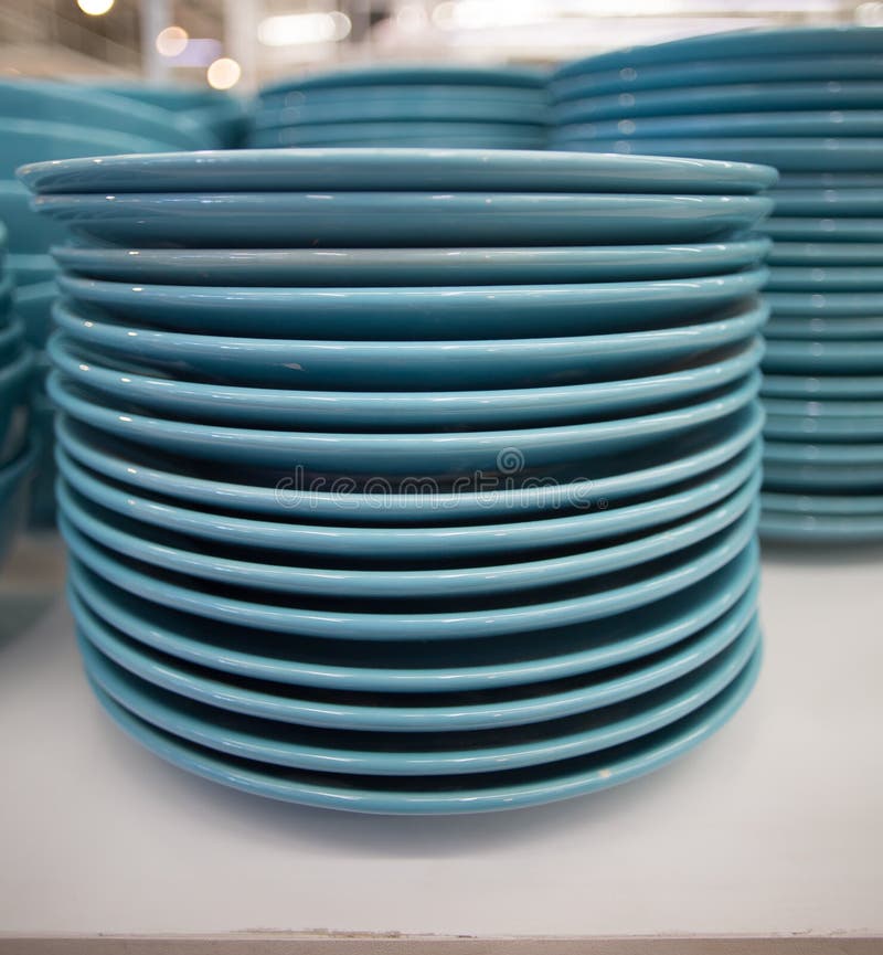 Blue Plate stacked stock image. Image of dinner, tableware - 91570795