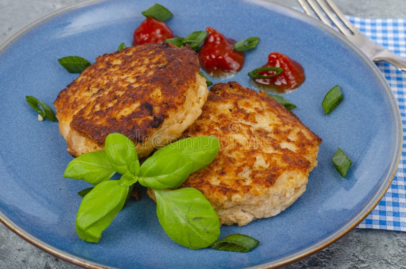 Blue Plate with Two Minced Meat Cutlets. Studio Photo Stock Photo ...