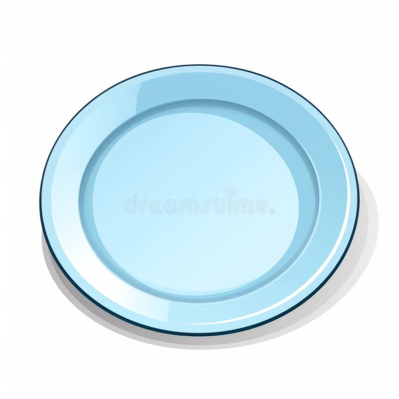 Blue Plate Isolated on White Background Cartoon Illustration Stock ...