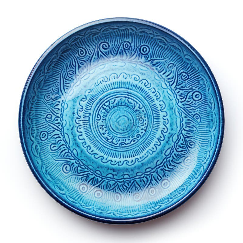 Blue Plate on White Background, Top View. Generative AI Stock ...