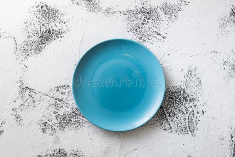 Blue Plate on White Scraped Wooden Background Stock Image - Image of ...