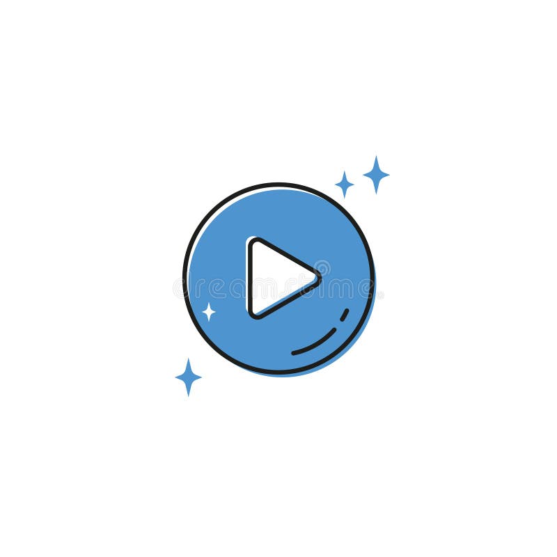 Blue Play Button Colored Outline Icon, Flat Stock Illustration ...