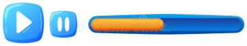 Blue Play Button and Orange Progress Bar. Glossy Media Player Icons ...