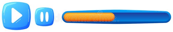 Blue Play Button and Orange Progress Bar. Glossy Media Player Icons ...