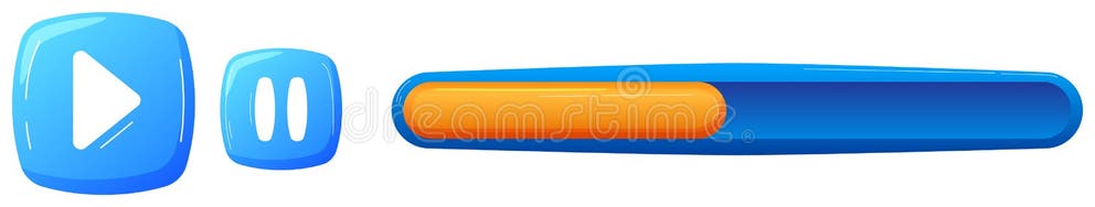Blue Play Button and Orange Progress Bar. Glossy Media Player Icons ...