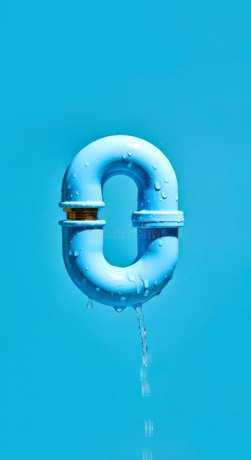 Blue Plumbing Pipe with Water Drops and Leak on Vibrant Background ...