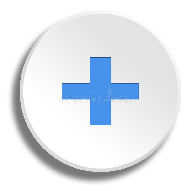 Blue Plus in Round White Button with Shadow Stock Illustration ...