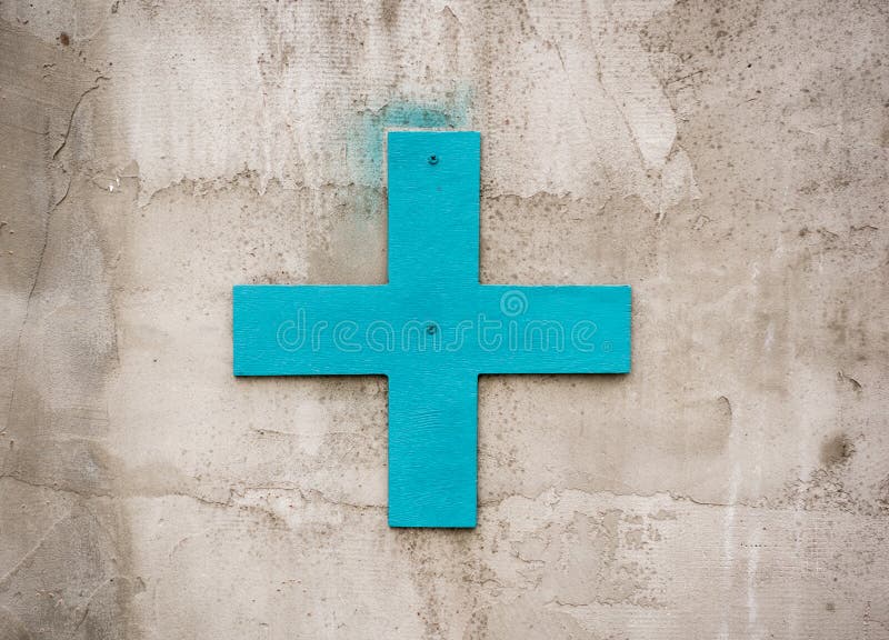 Blue Plus Sign for Decoration on the Concrete Wall Outdoors Stock Image ...