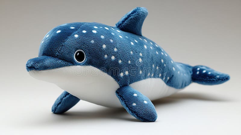 Blue Plush Dolphin Toy with White Spots, Lying on a Light Gray ...