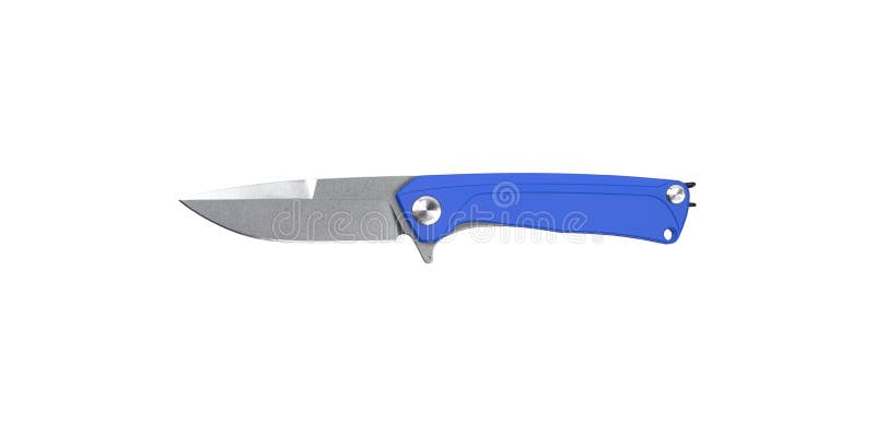 Blue Pocket Folding Knife Isolate on White Back. Compact Metal Sharp ...