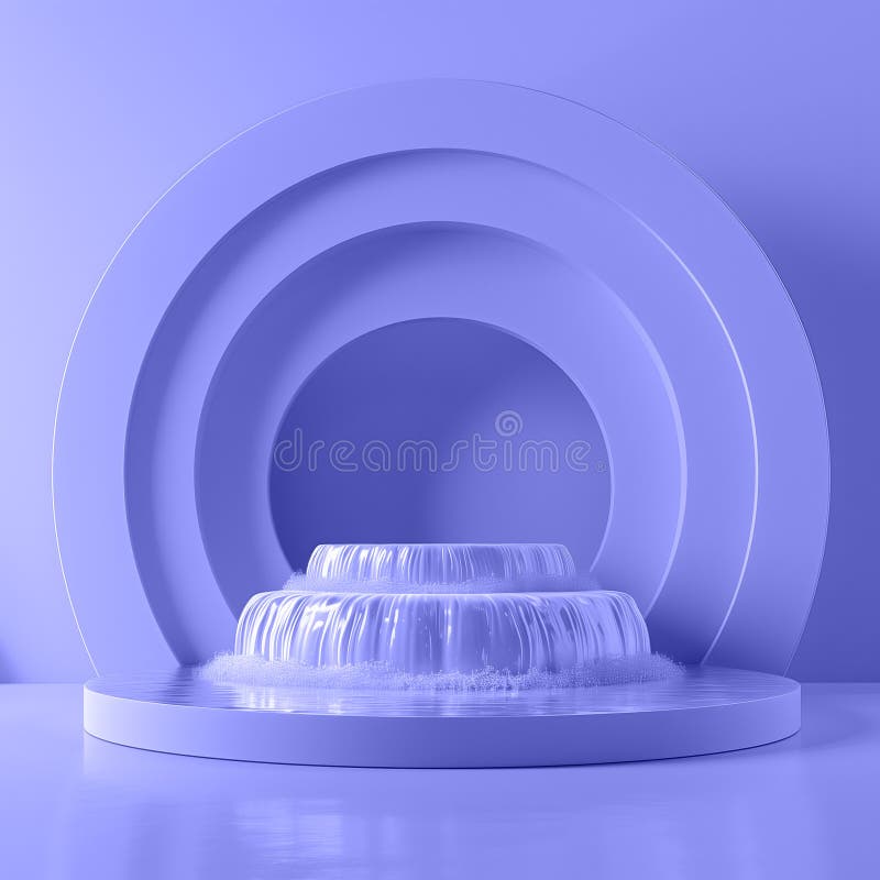 Blue Podium with 3D Round Shapes and Cascading Waterfall Stock ...