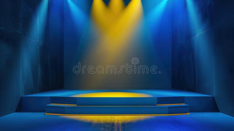A Blue Podium Illuminated by Yellow and Blue Spotlights. Podium for ...