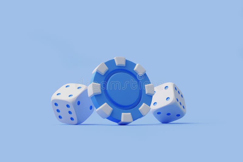 Blue Poker Chip with Dice on Blue. 3D Render Illustation Stock ...