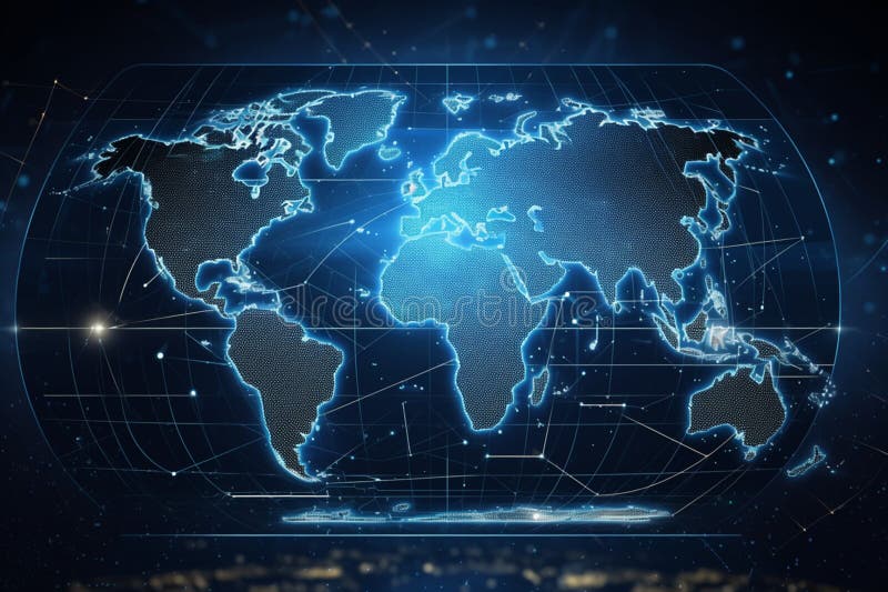 Blue Polka Dots World Map on Business Tech Background Stock ...
