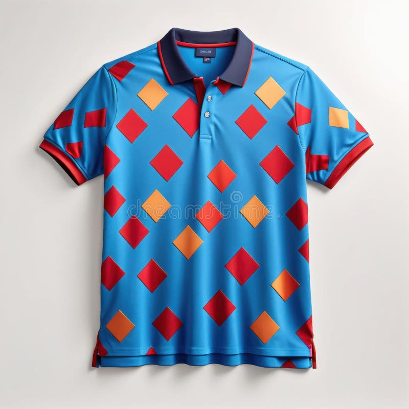 Blue Polo Shirt with Red and Orange Diamond Pattern. Stock Illustration ...