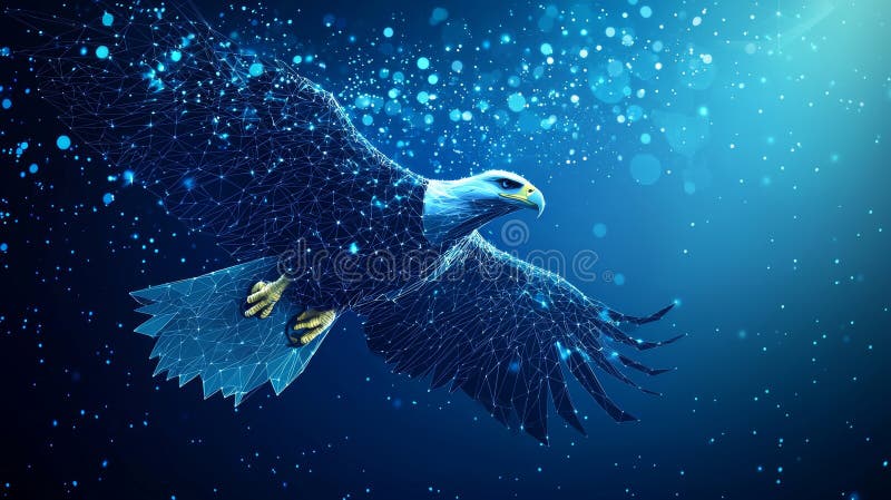 Blue Polygonal Points Illustrate a Low Poly Eagle in Motion, Formed by ...