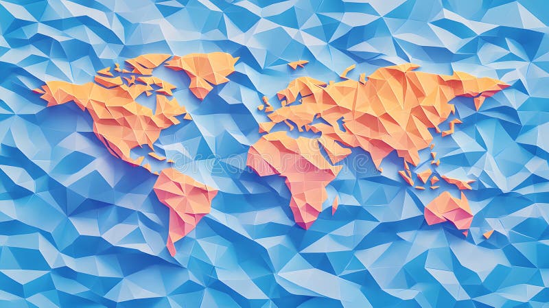 Blue Polygonal World Icon with Map Pointer Stock Illustration - Illustration of icon, background ...